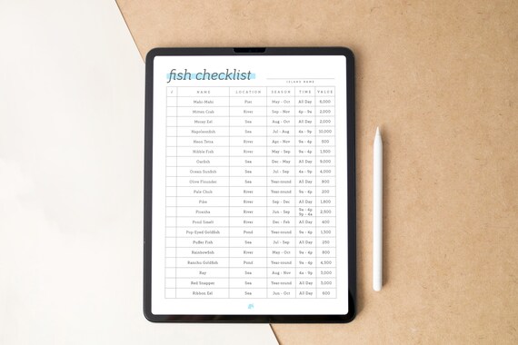 Minimalist ACNH Fish Checklist Catch Guide Modern | Etsy