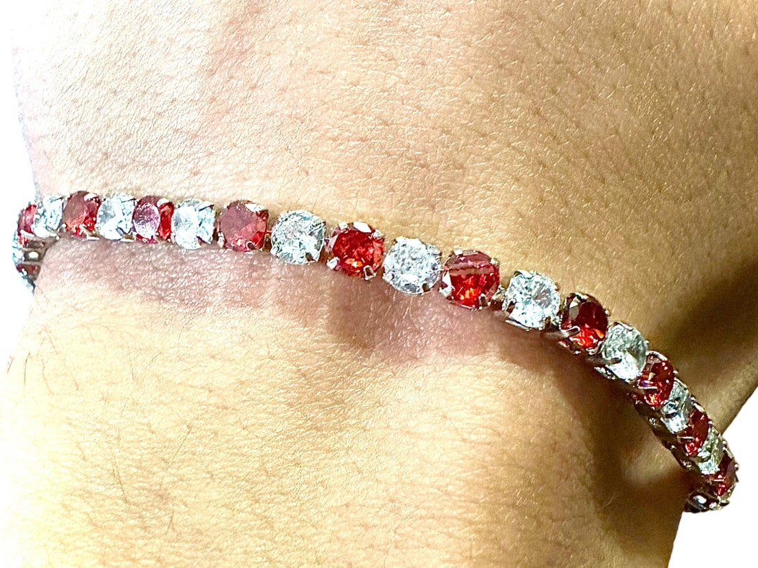 Red Ruby Bracelet 18K White Gold Plated, 7.5 Inch Tennis Bracelet Women ...