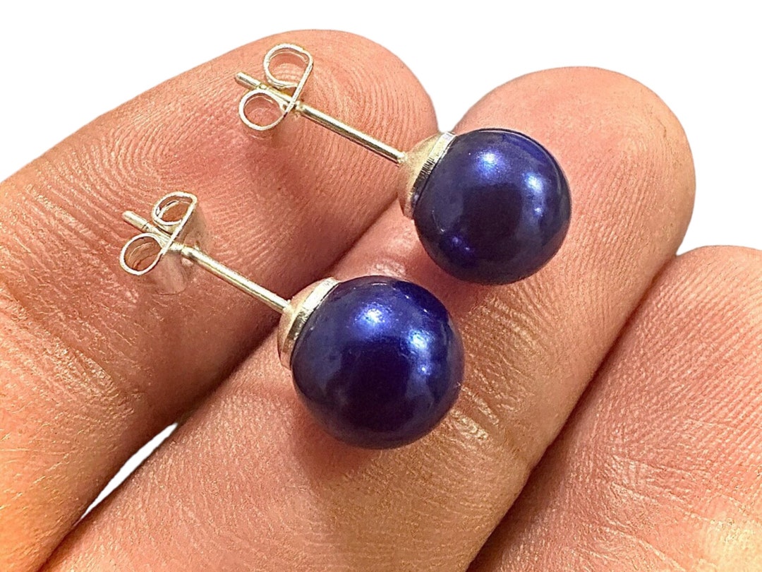 Blue Freshwater Pearl Earrings, Freshwater Pearl Stud Earrings, Blue ...