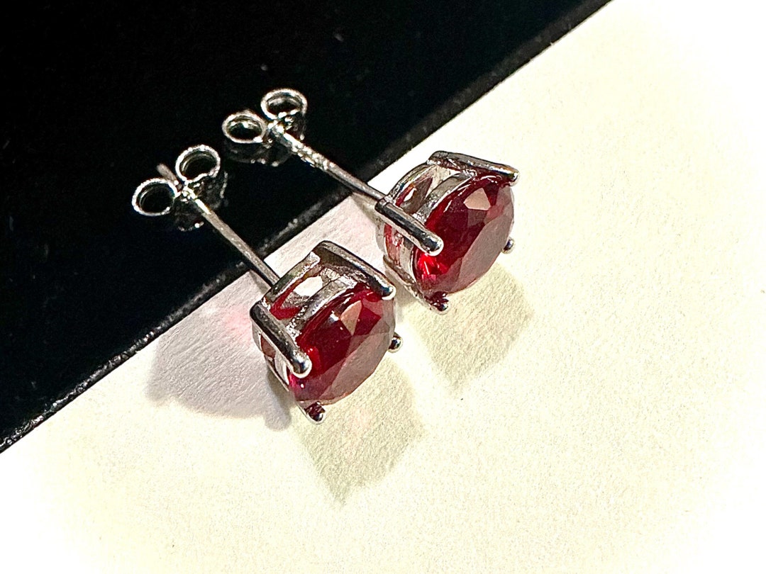 925 Sterling Silver Ruby Stud Earrings for Women 6MM Gift Birthstone - Etsy