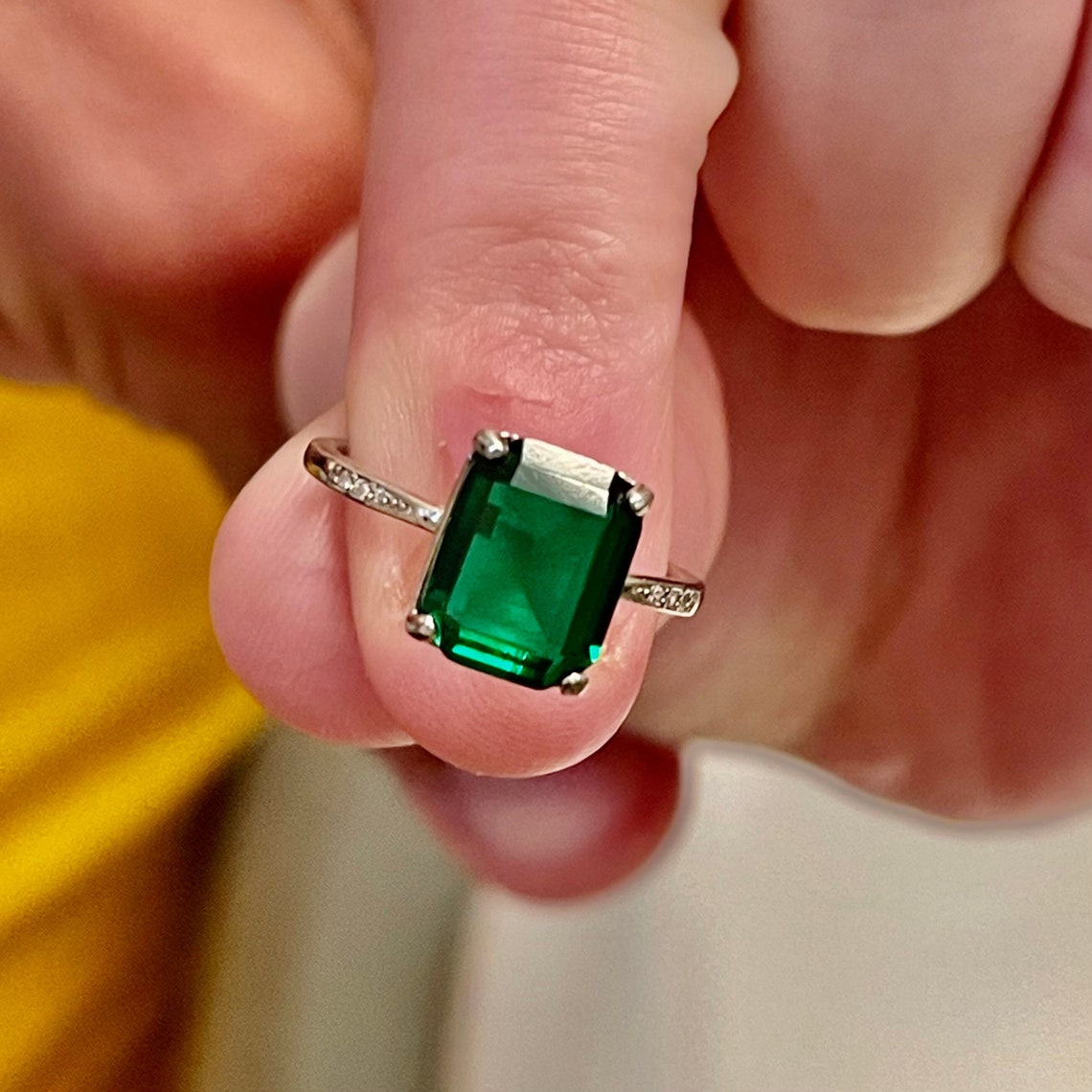 Emerald Ring for Women Silver Ring Women 925 Sterling Silver - Etsy