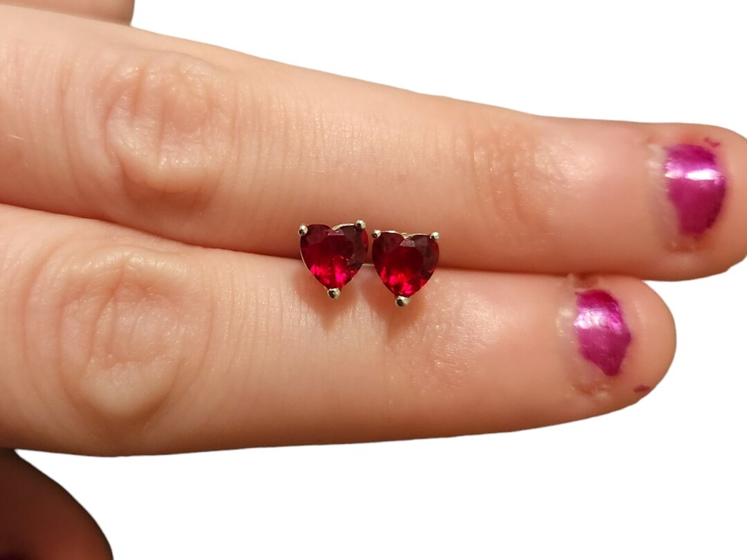 Heart Earrings Sterling Silver, Ruby Earrings Stud, 5X5 Mm, Heart Earrings Stud, Cz Earrings ...