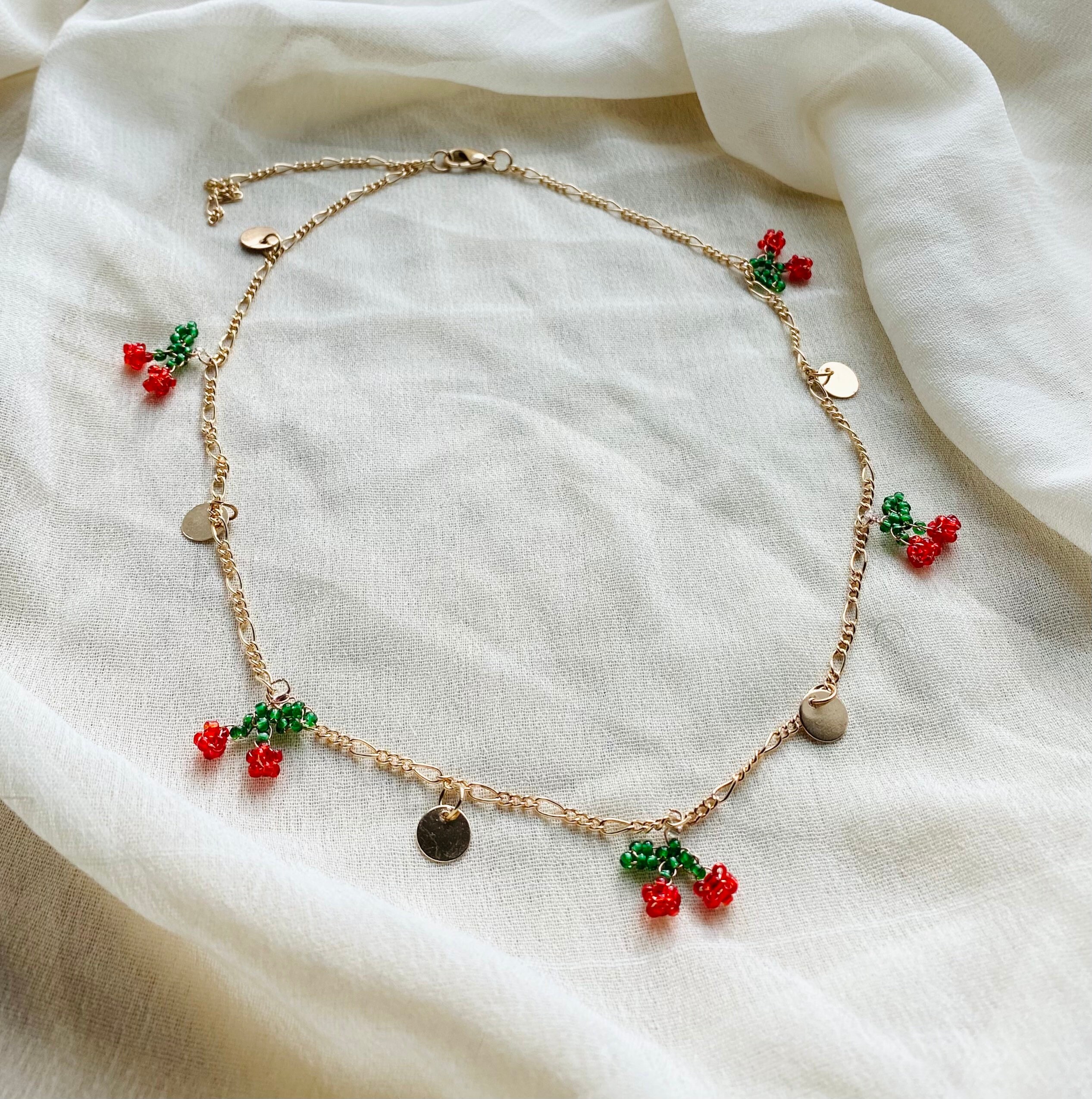 Chain with cherry pendants made of beads | Etsy