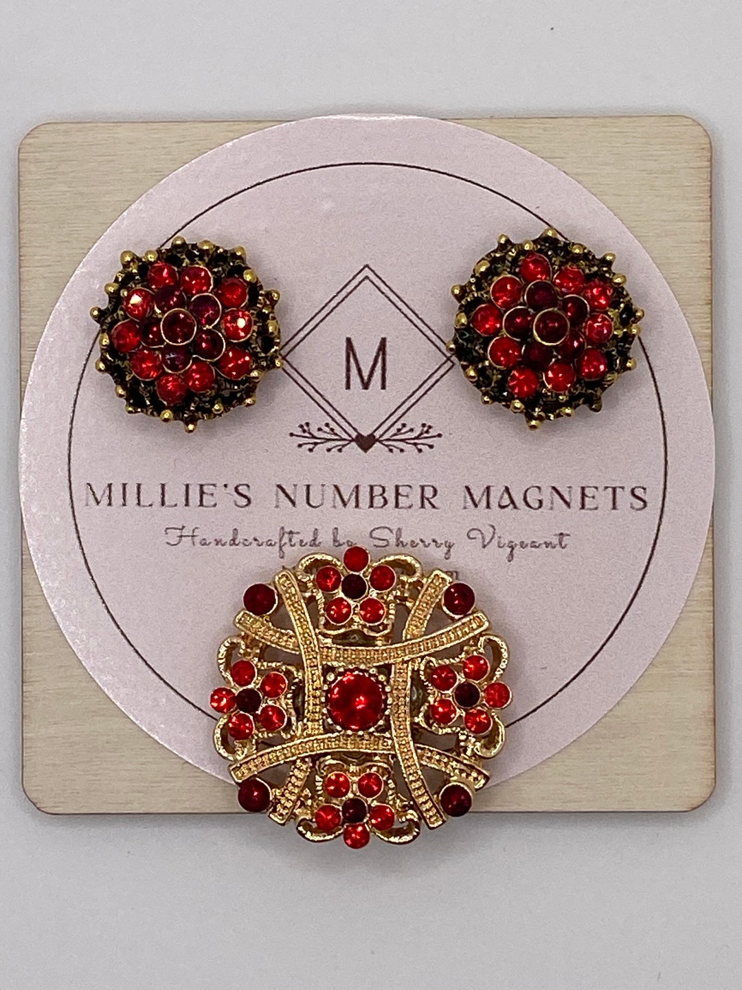 Red and Gold Number Magnet With Matching Brooch - Etsy