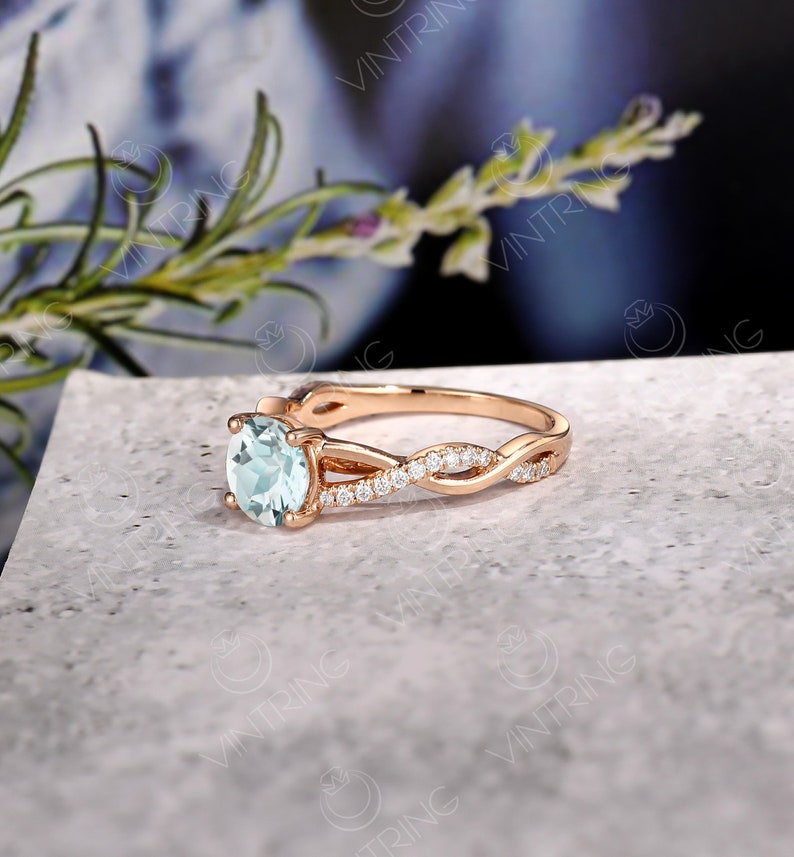 Round Aquamarine Engagement Ring Aquamarine Infinity Ring - Etsy
