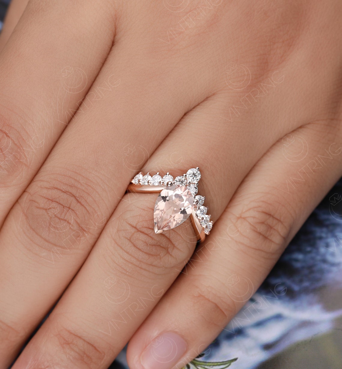 Art Deco Morganite Engagement Ring Pear Shaped Morganite Ring - Etsy