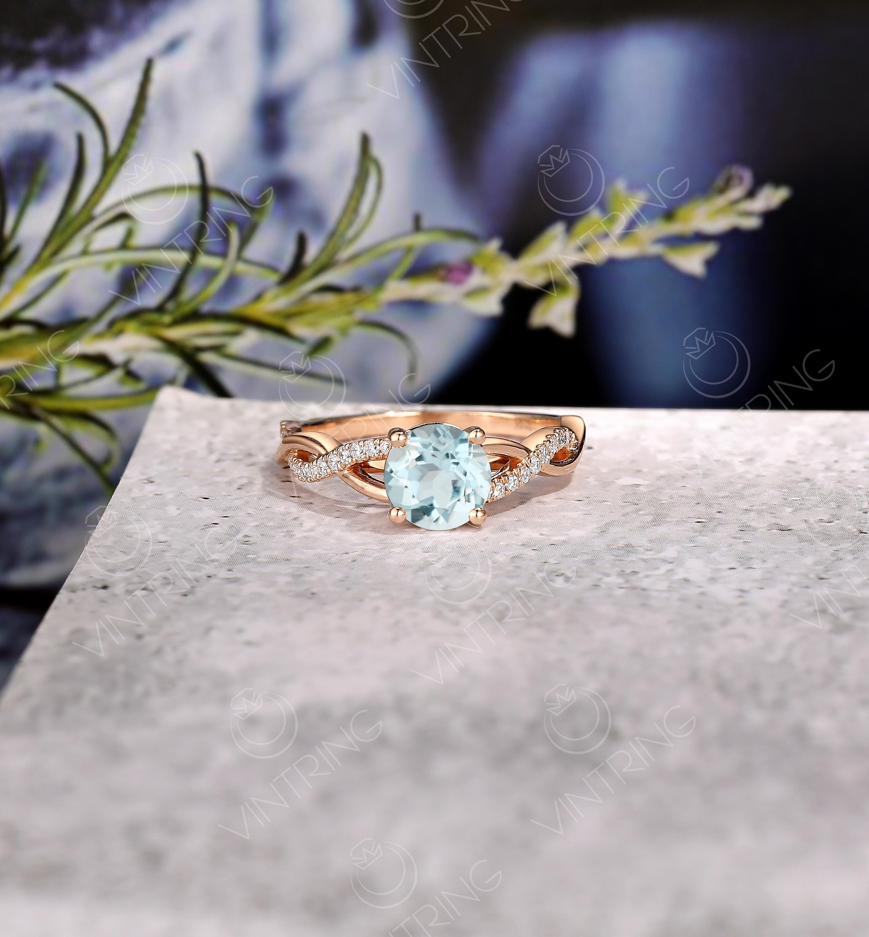 Round Aquamarine Engagement Ring Aquamarine Infinity Ring - Etsy