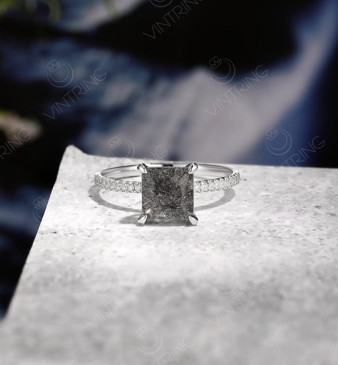 Black Rutilated Quartz Engagement Ring Quartz Ring for Women - Etsy