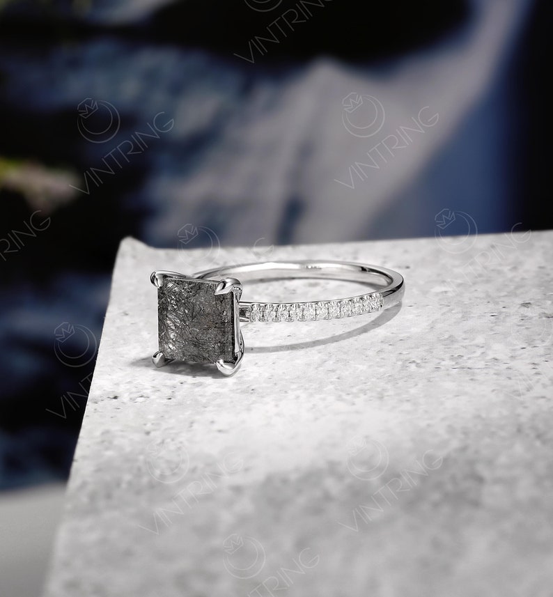 Black Rutilated Quartz Engagement Ring Quartz Ring for Women - Etsy