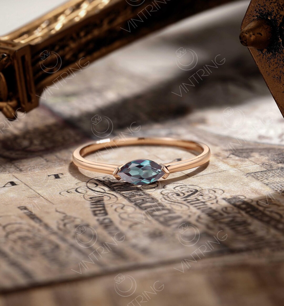Marquise-cut Alexandrite Engagement Ring, Rose Gold Solitaire ...