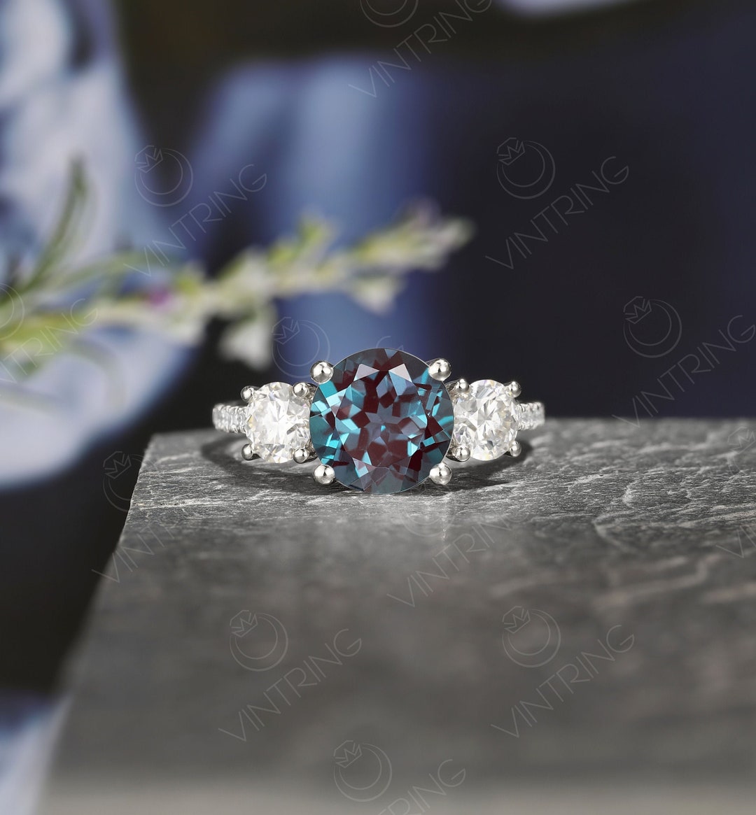 Vintage Alexandrite Engagement Ring Antique Alexandrite Ring White Gold ...