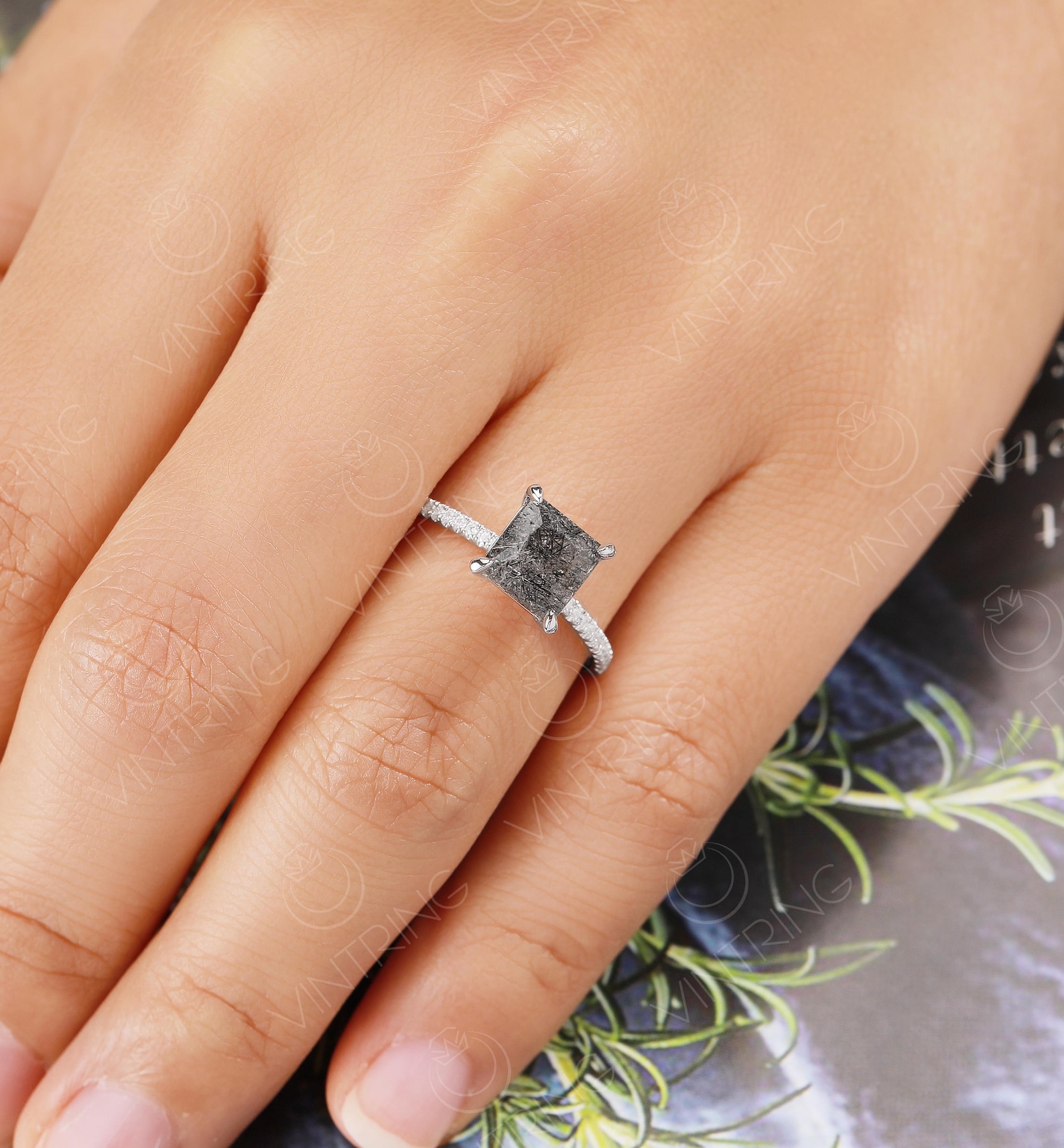 Black Rutilated Quartz Engagement Ring Quartz Ring for Women - Etsy