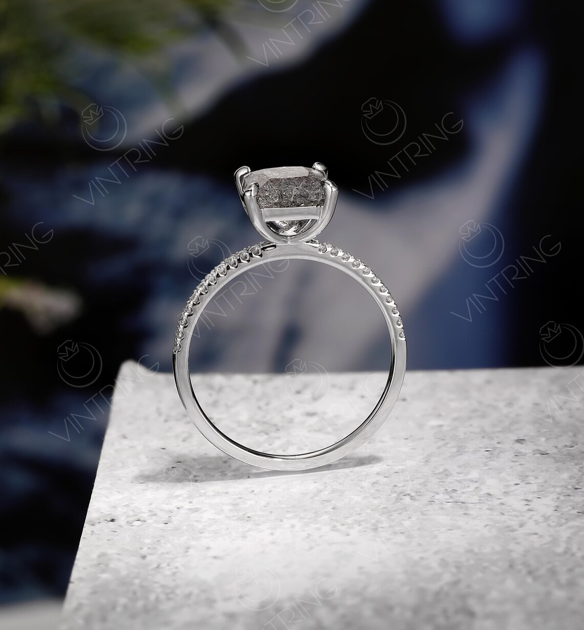 Black Rutilated Quartz Engagement Ring Quartz Ring for Women - Etsy