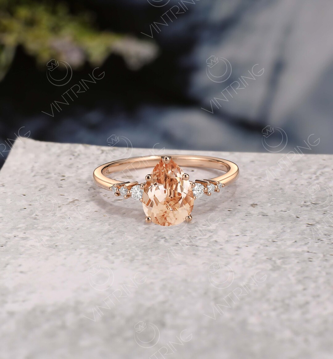 Art Deco Morganite Engagement Ring Pear Shape Morganite Ring - Etsy