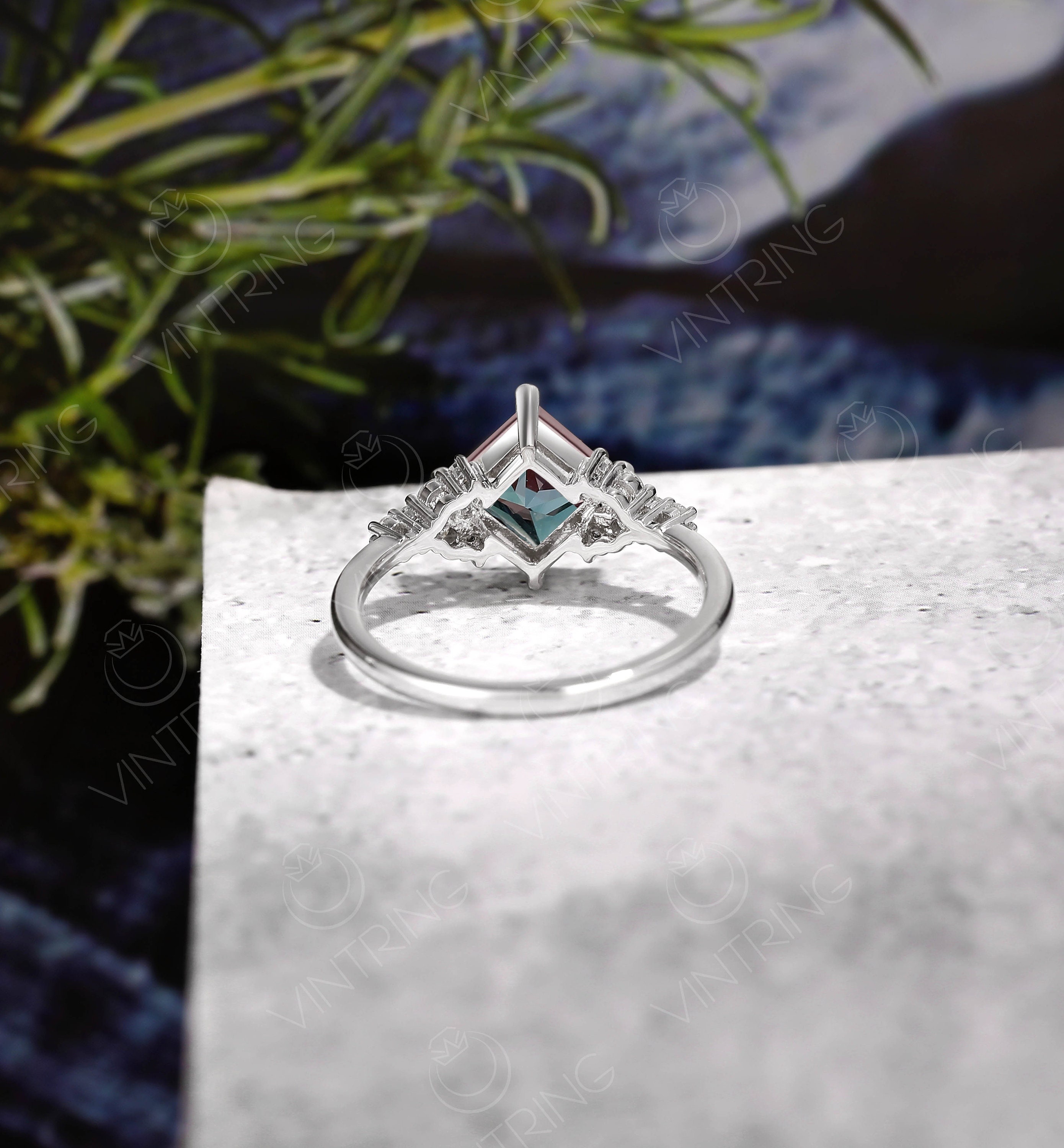 Princess Cut Alexandrite Engagement Ring Alexandrite Cluster - Etsy