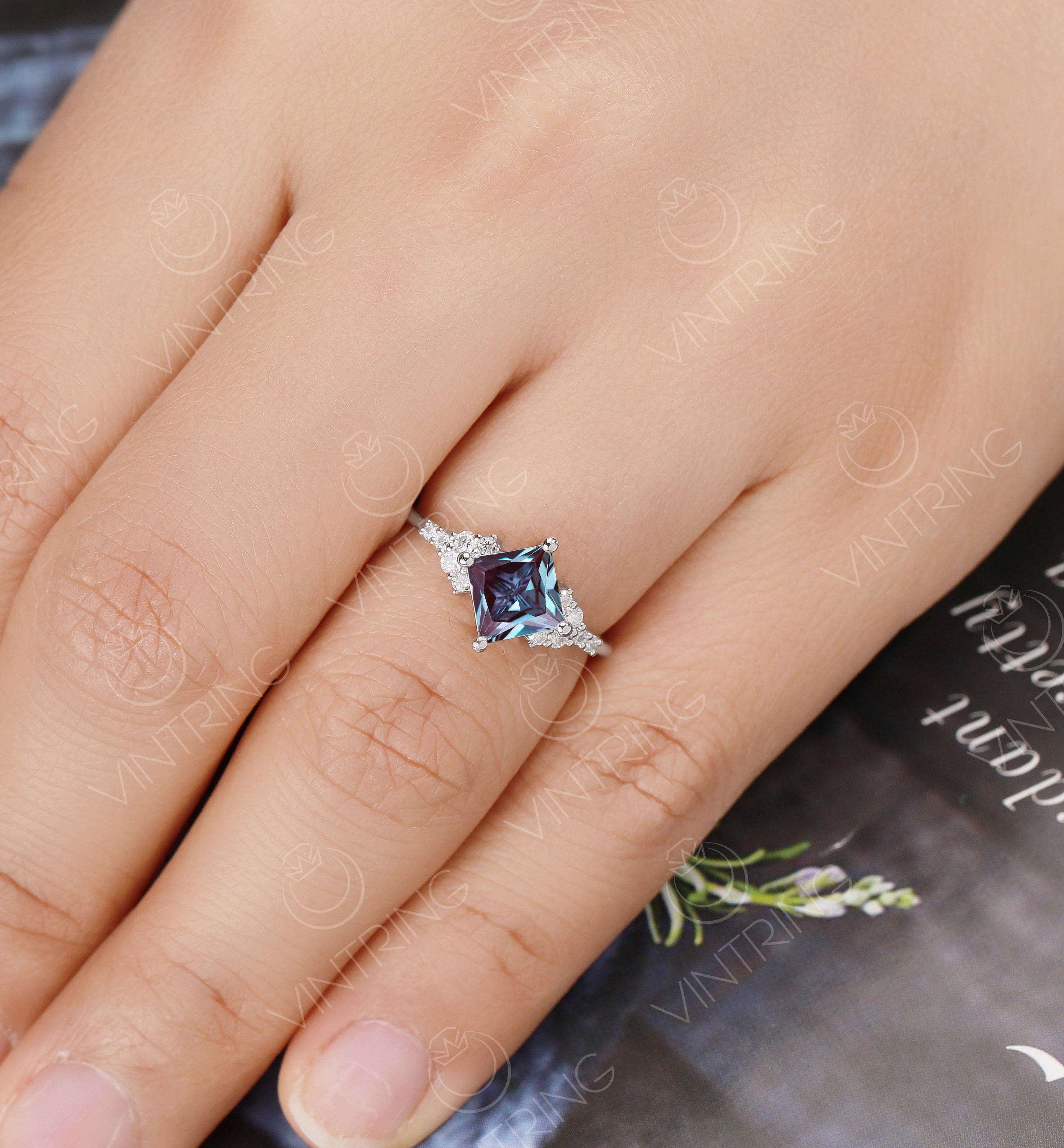 Princess Cut Alexandrite Engagement Ring Alexandrite Cluster - Etsy