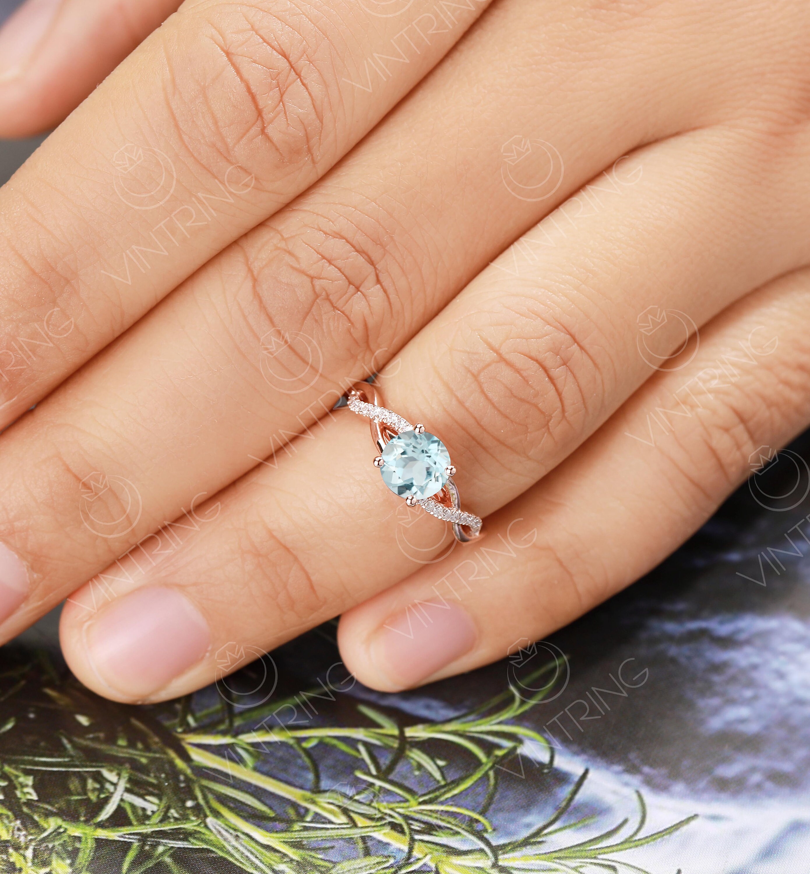 Round Aquamarine Engagement Ring Aquamarine Infinity Ring - Etsy