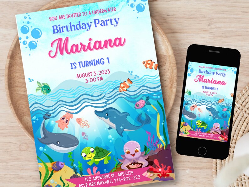 Editable Underwater Ocean Animals Theme Aquarium Birthday - Etsy