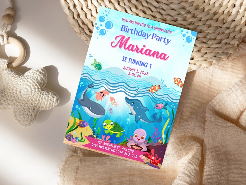 Editable Underwater ocean animals theme aquarium birthday - Etsy México