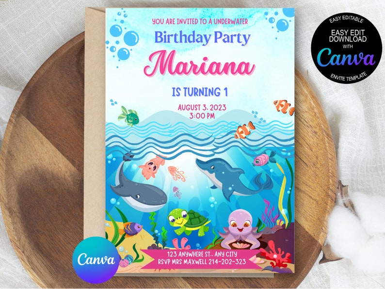 Editable Underwater ocean animals theme aquarium birthday - Etsy México