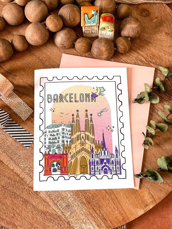 Barcelona Greeting Card Barcelona Postcard Spain Barcelona - Etsy