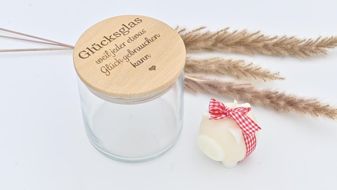 Glücksglas Mit Schweinchen Als Kerze, Glas Mit Holzdeckel, Vorratsglas ...