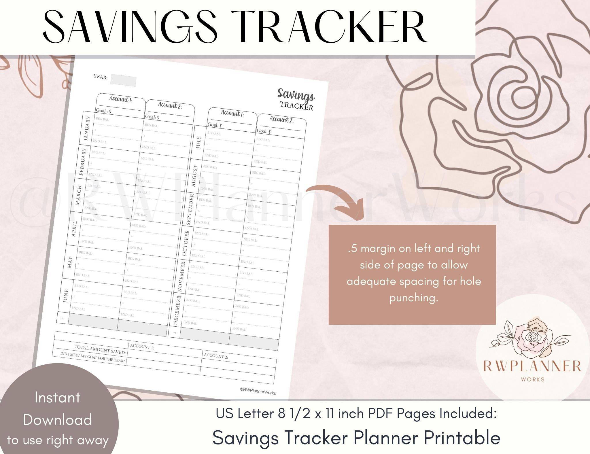 Savings Tracker Planner Insert: Letter Size (digital Download) - Etsy