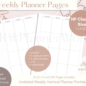 Weekly Planner Pages Vertical Layout Planner Inserts - Etsy