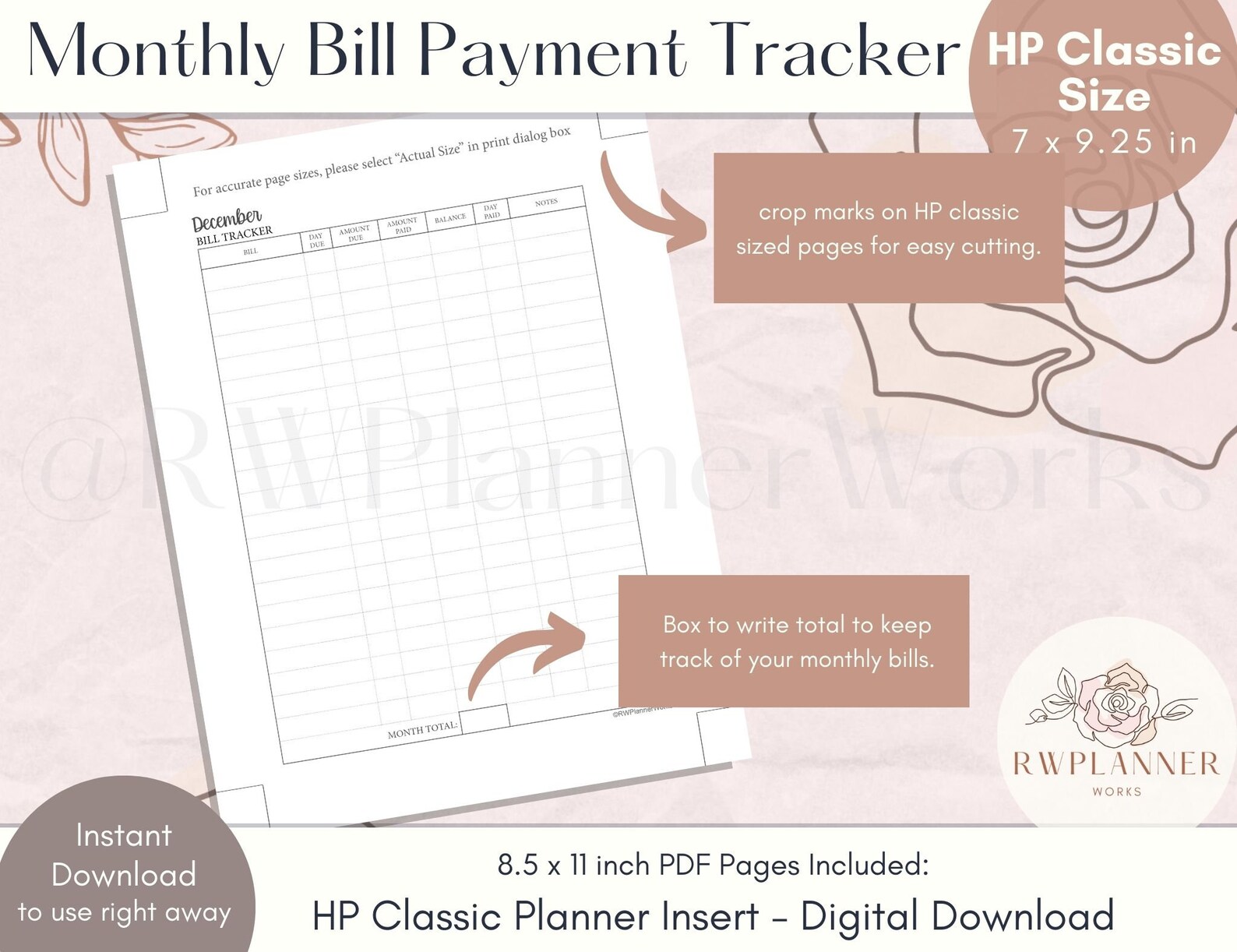 Monthly Bill Payment Tracker Insert: Classic Planner (digital Download ...