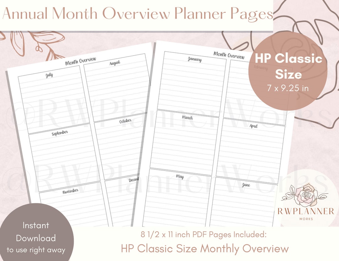 12 Month Planner Overview Planning Printables HP Classic Size - Etsy