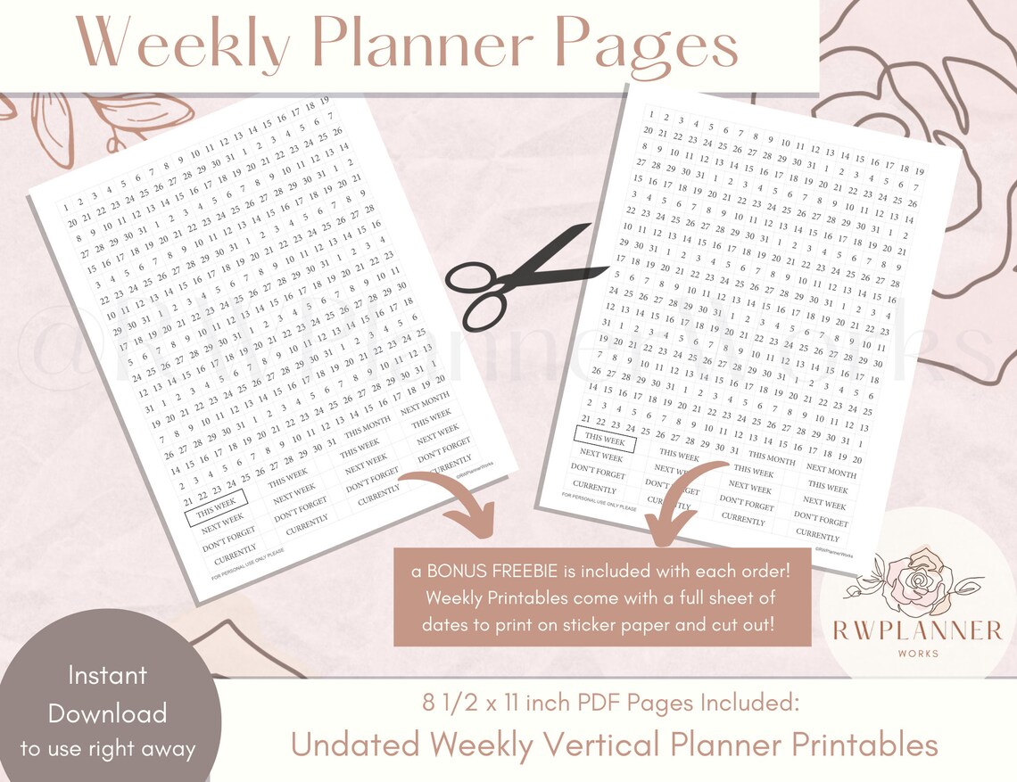 Weekly Planner Pages Vertical Layout Planner Inserts - Etsy