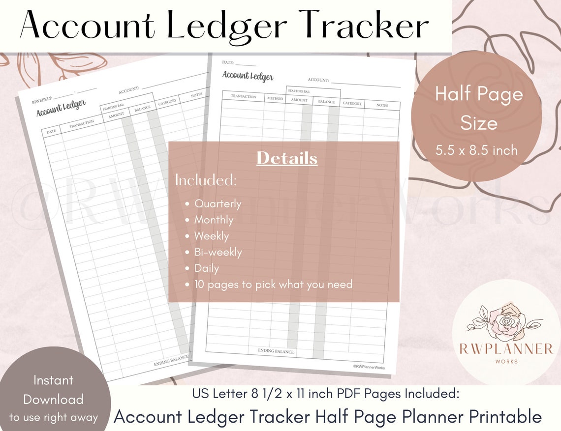 Account Ledger Tracker Printable: Half Page Planner Insert (digital ...
