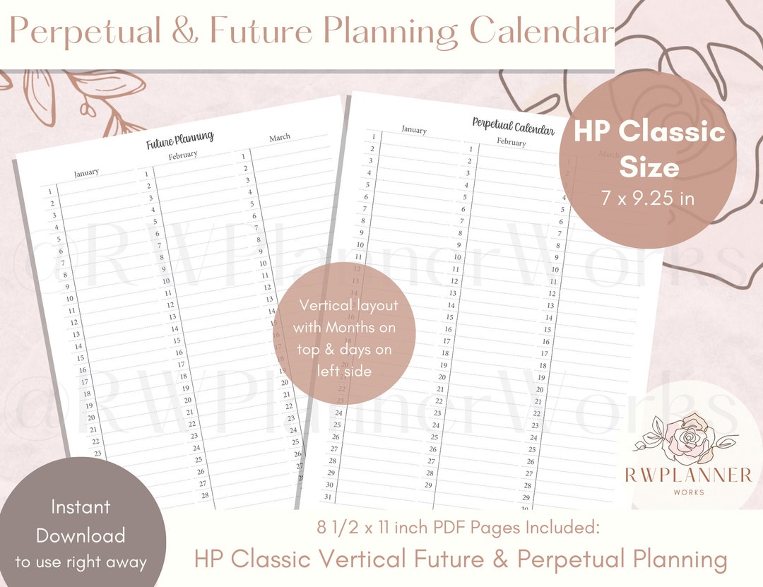Perpetual Calendar | Future Planning Printables | HP Classic Size - Etsy