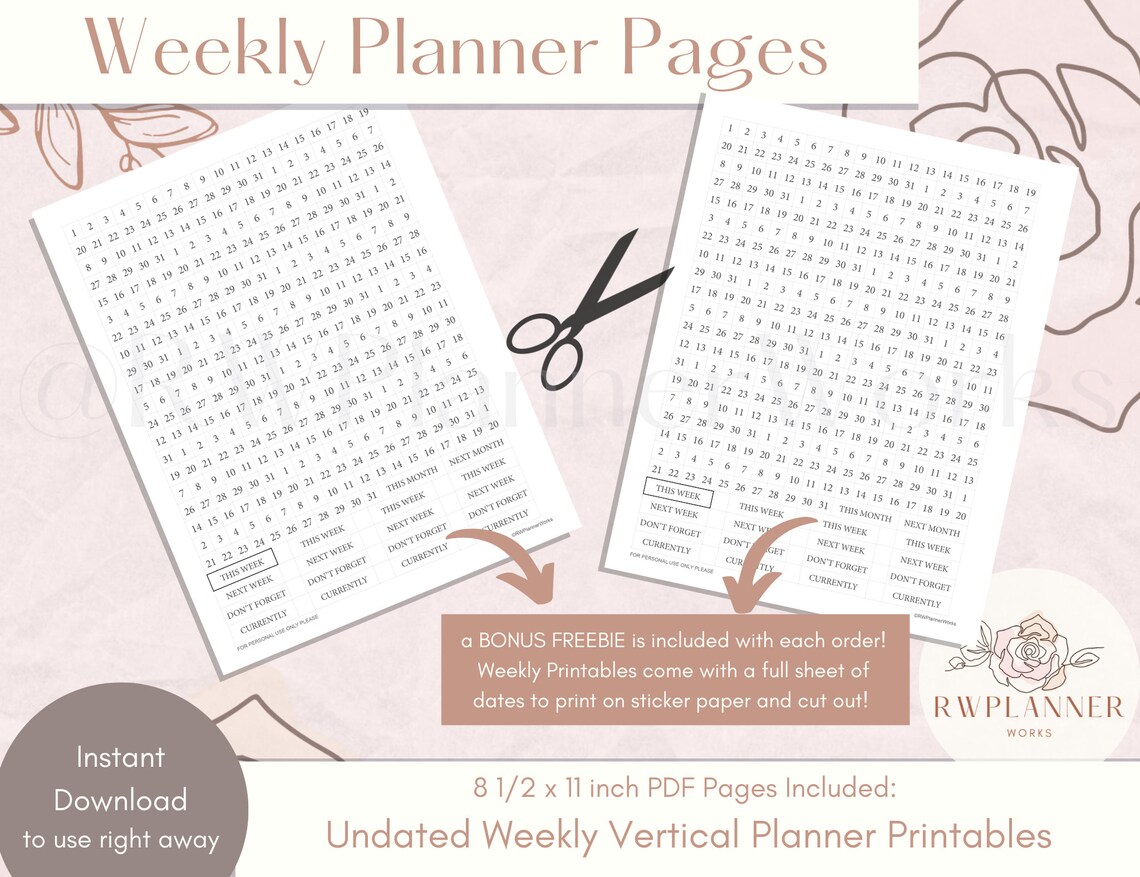 Weekly Planner Pages Vertical Grid With Box Planner Printables Planner ...