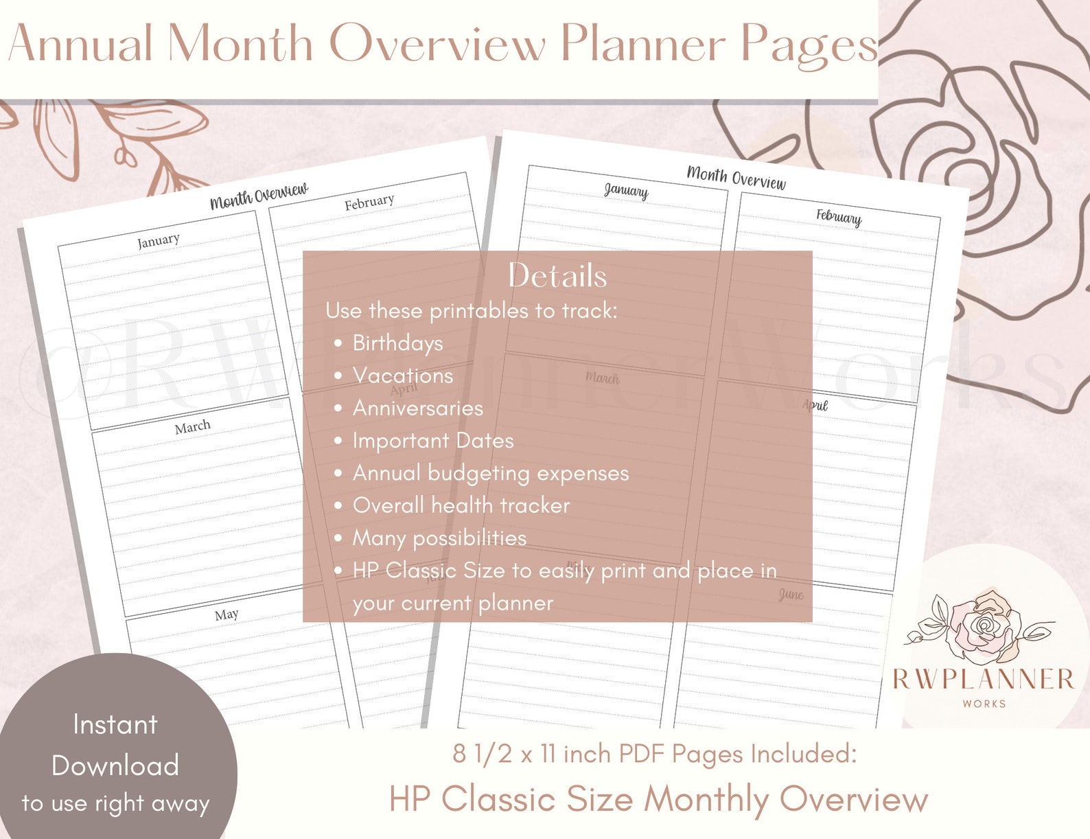 12 Month Planner Overview Planning Printables HP Classic - Etsy
