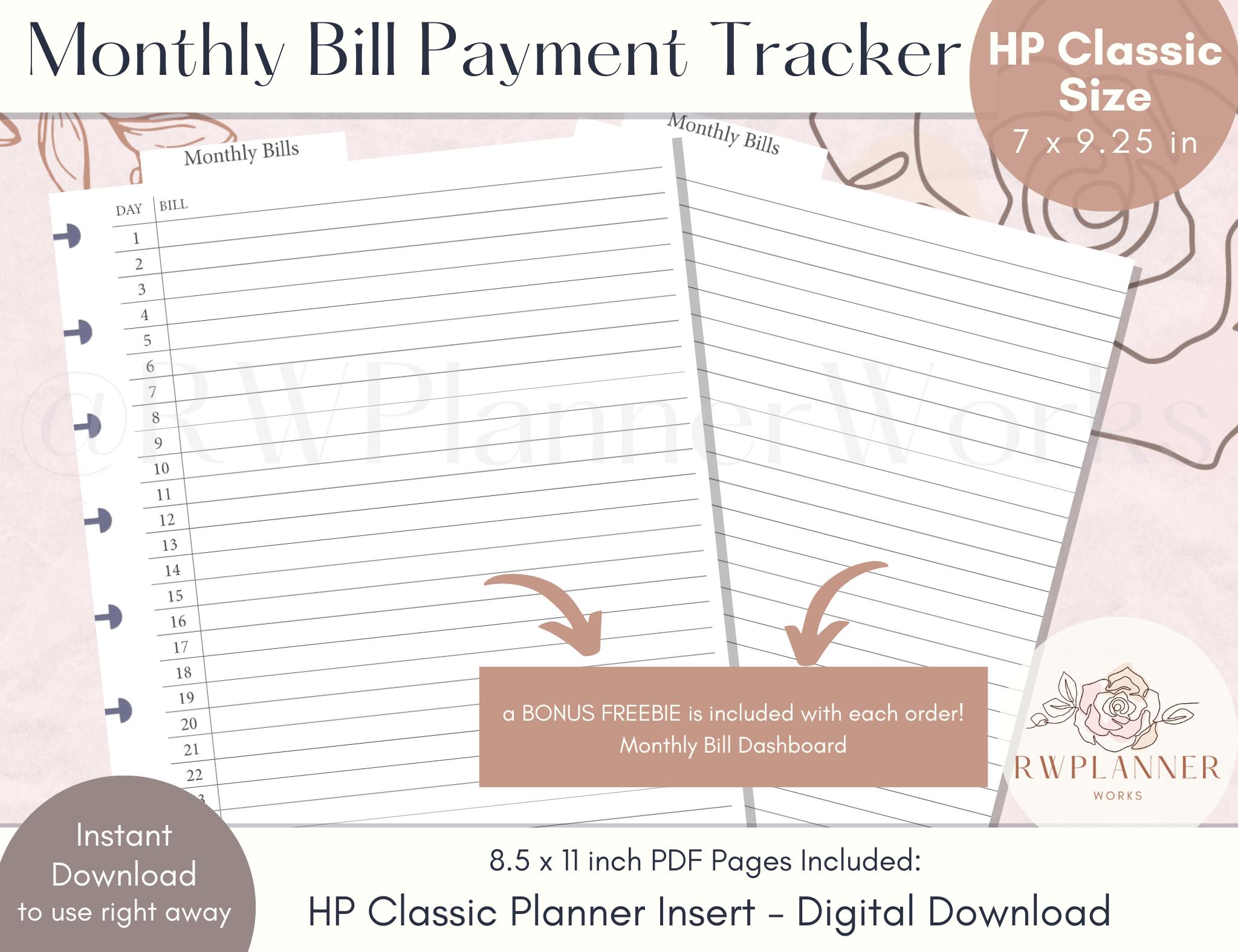Monthly Bill Payment Tracker Insert: Classic Planner (digital Download ...