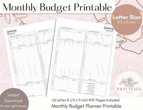 Monthly Budget Planner Printable Budget Insert Letter Size - Etsy