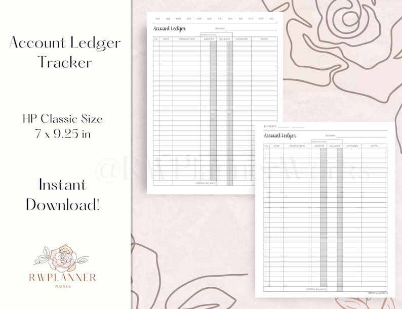 Account Ledger Tracker Printable: HP Classic Planner Insert (digital ...