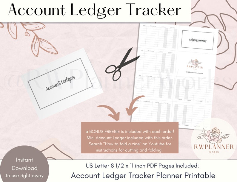 Account Ledger Tracker Planner Printable Planner Insert Letter Size HP ...