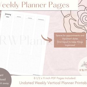 Weekly Planner Pages | Vertical Grid With Box | Planner Printables ...