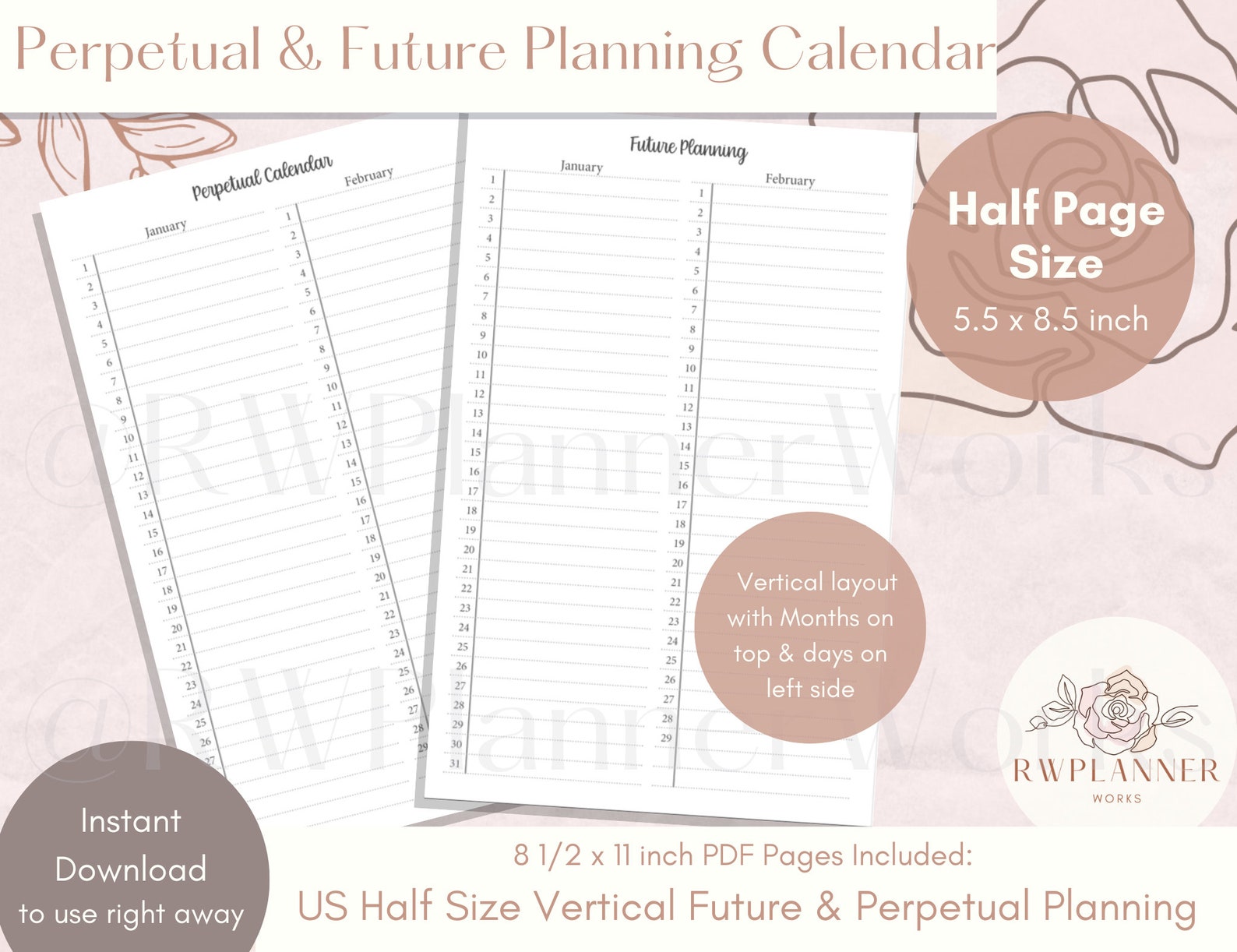 Perpetual Calendar | Future Planning Printables | Half Letter Page - Etsy