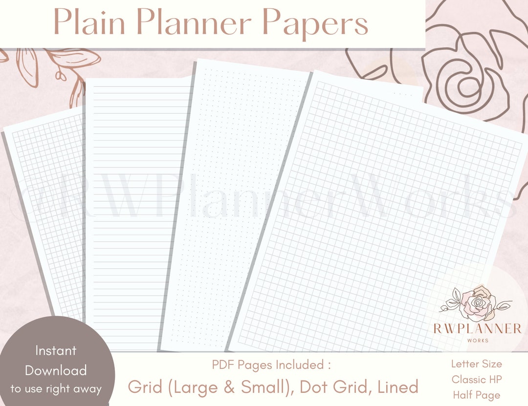 Printable Planner Inserts Dot Grid, Lined, Grid Planner Papers Planner ...