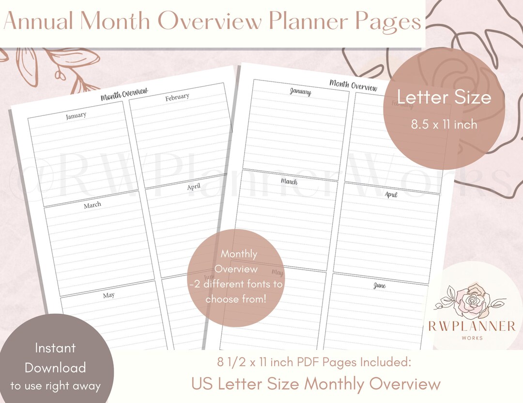 12 Month Planner Overview | Planning Printables | Letter Size - Etsy
