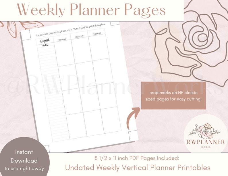 Weekly Planner Pages Vertical Layout Planner Inserts - Etsy