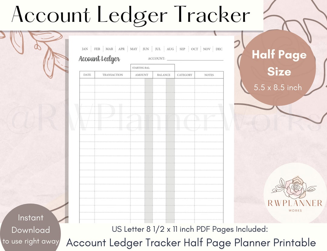 Account Ledger Tracker Planner Printable | Planner Insert | Half Page ...