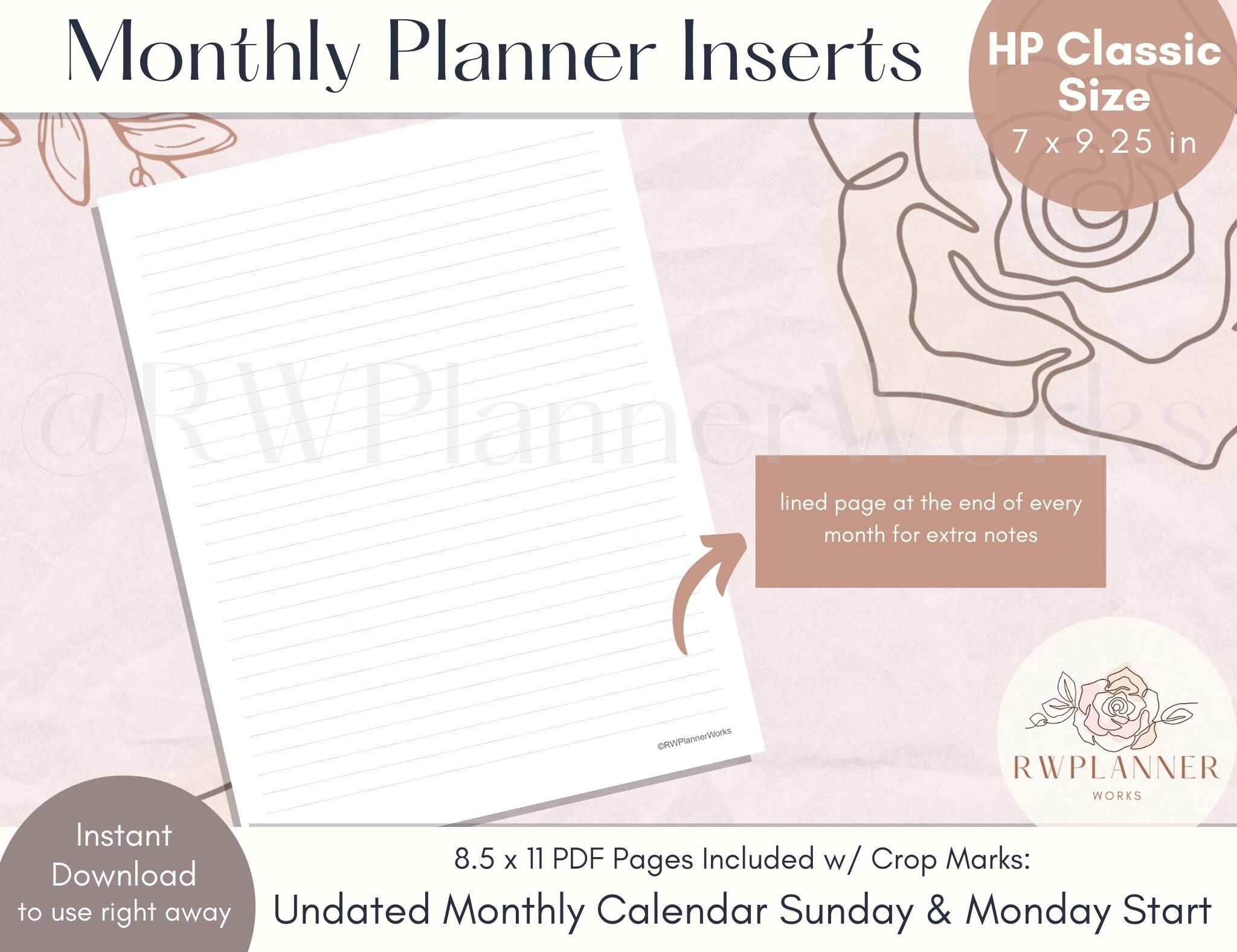 Monthly Planner Insert Planner Printable Monthly Spread on 2 Pages ...