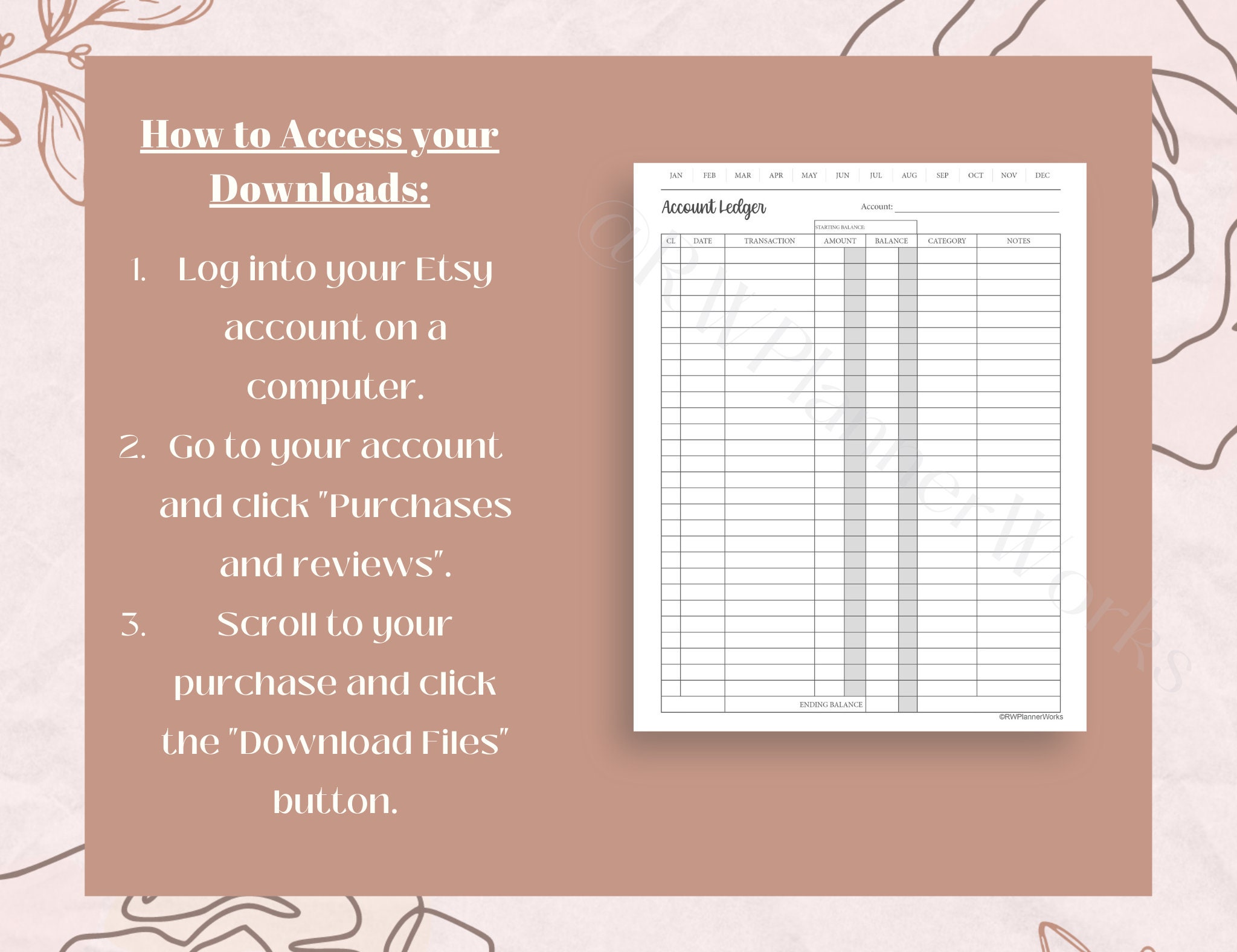 Account Ledger Tracker Planner Printable Planner Insert Letter Size HP ...