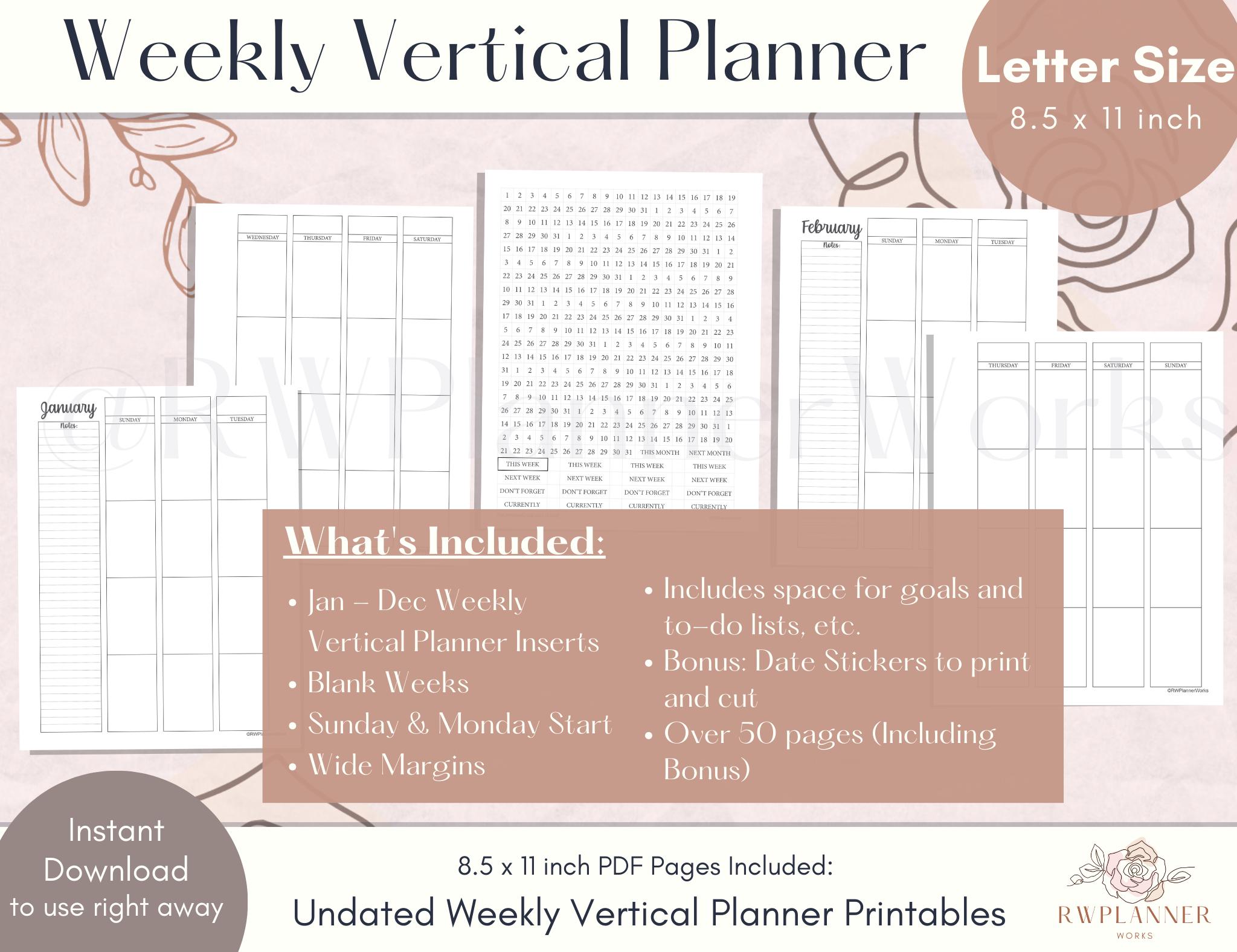 Minimalist Weekly Planner Insert | Vertical Layout | Planner Printable ...