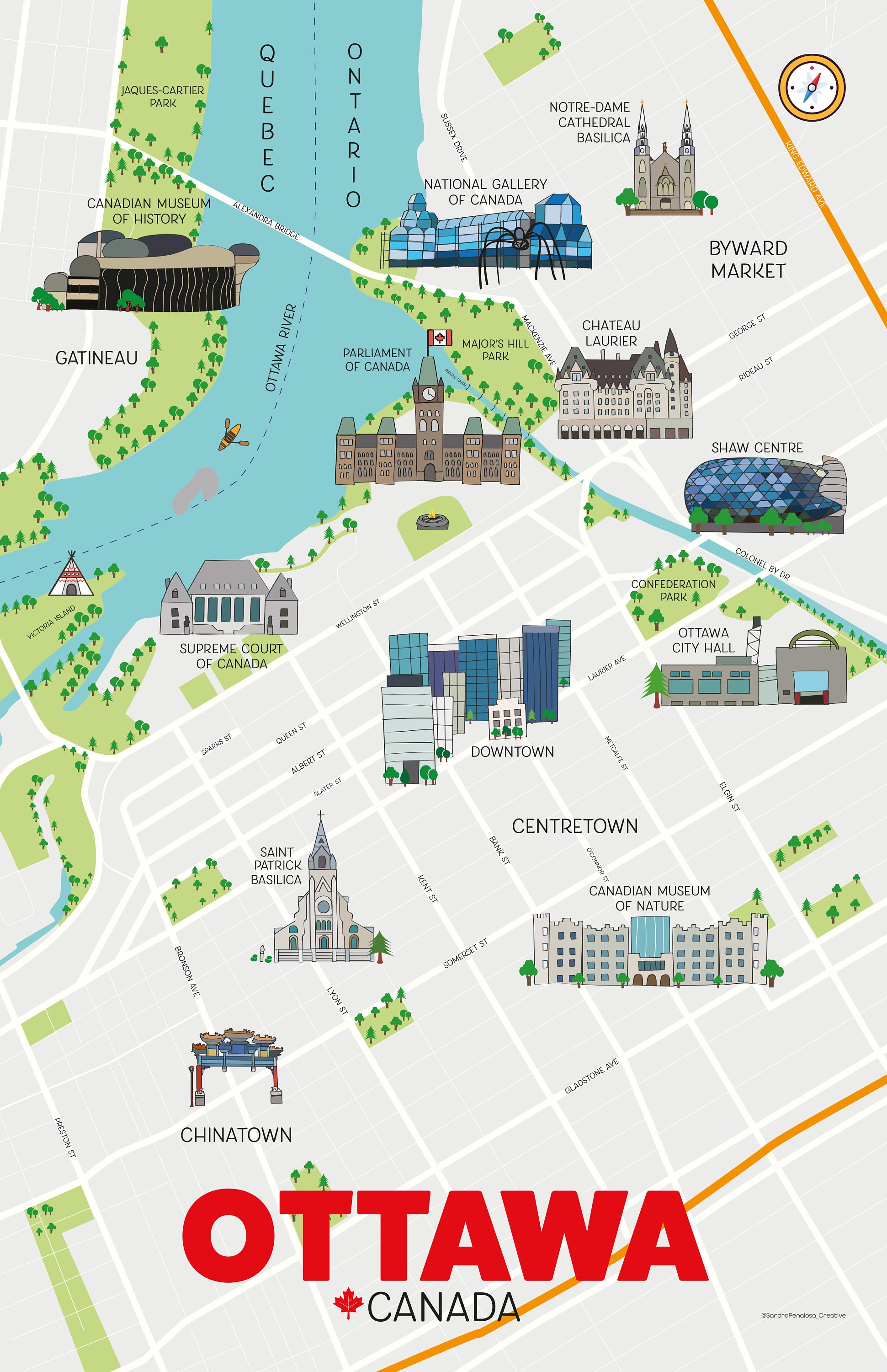 Ottawa ON Canada Illustrated Map | Etsy
