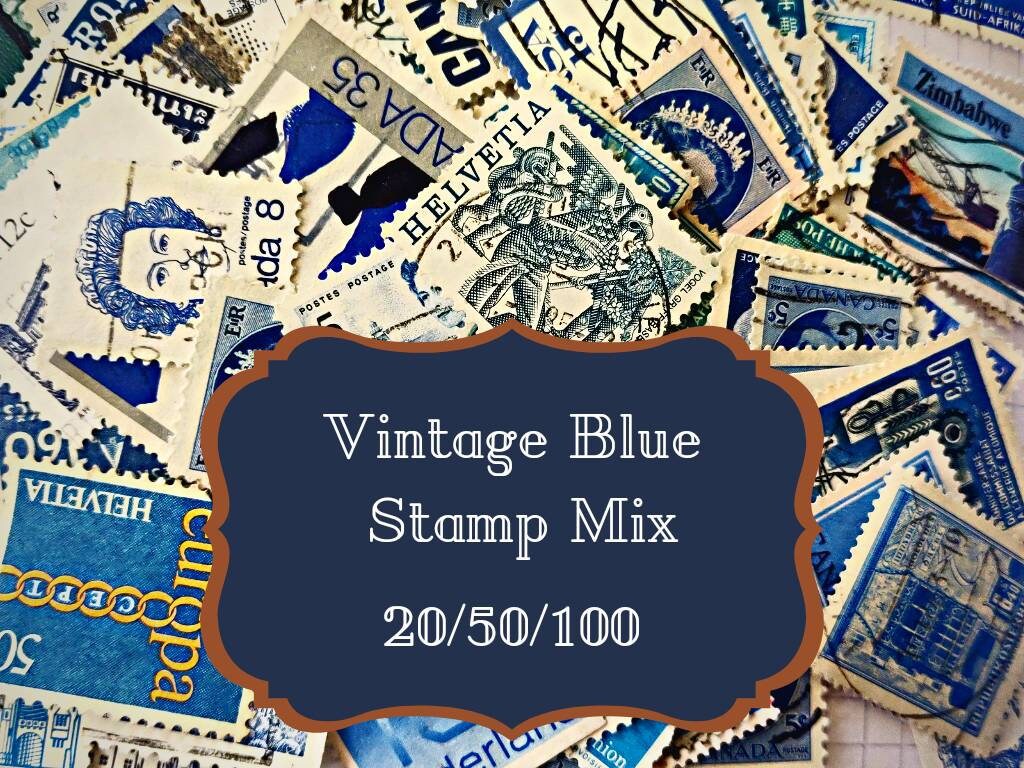 Shades of Blue Coloured Postage Stamp Set, Kit, Used Stamps Vintage ...